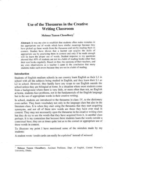Pdf Use Of The Thesaurus In The Creative Writing Classroom