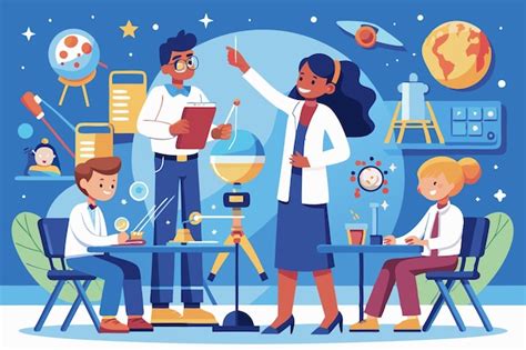 Professor E Alunos Experimentando Os Efeitos Da Ilustração Vetorial Da