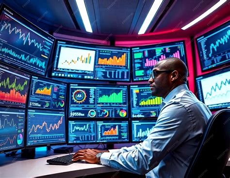 Data Analyst At Work Monitoring Advanced Data Dashboards In A