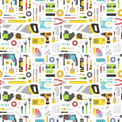 Construction Tools Vector Icons Seamless Pattern Stock Vector Illustration Of Drill