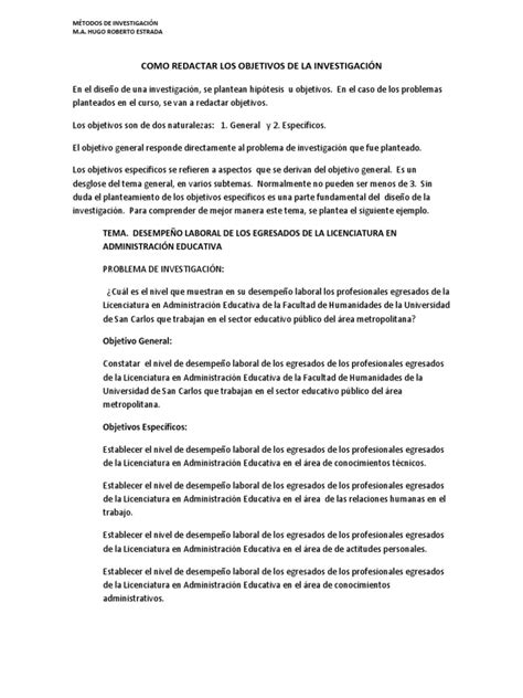 Como Redactar Objetivos En Investigación Pdf Cognición Science