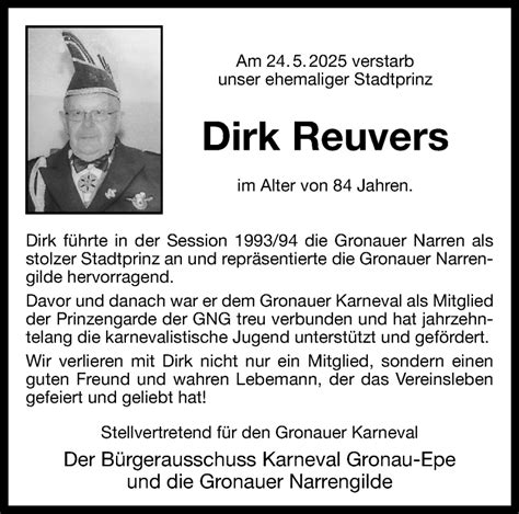 Traueranzeigen Von Dirk Reuvers Trauer Ms