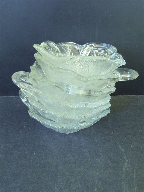 Vintage Clear Glass Leaf Shape Dishes Set Of 6 Ice Cream Etsy