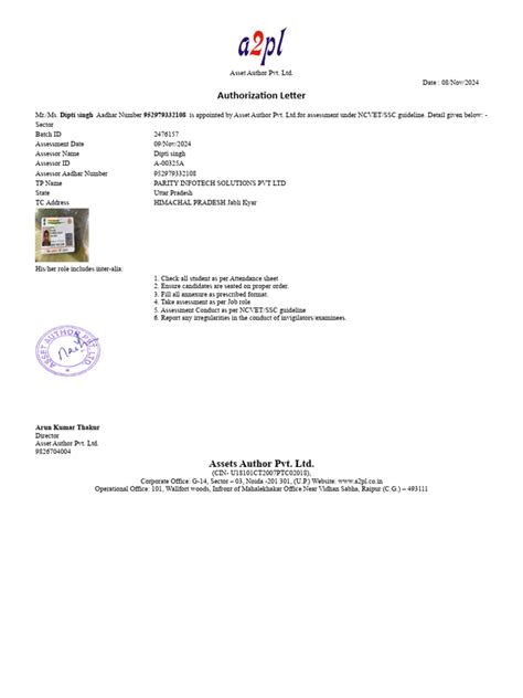 Assessor Authorization Letter Pdf