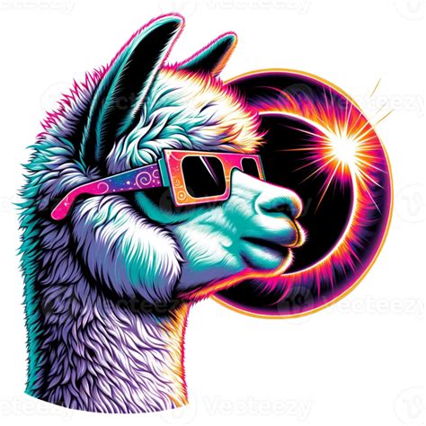 Ai Generated Alpaca Wear Glasses And Watch Solar Eclipse Cartoon