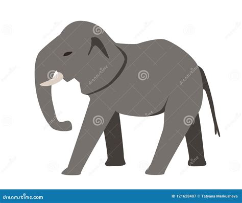 Gray Elephant Flat Vector Illustration Isolated On White Background