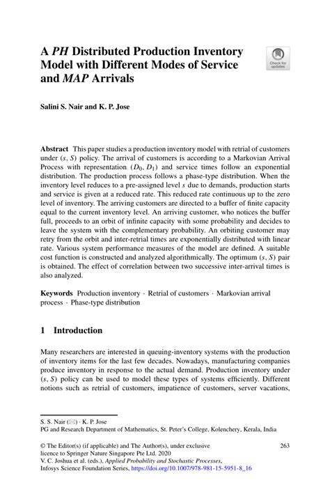 Pdf A Ph Distributed Production Inventory Model With Different Modes Of Service And Map Arrivals