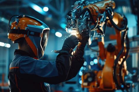 Premium Photo Engineer Monitors Welding Robotics In Smart Automotive Factory Industry 40