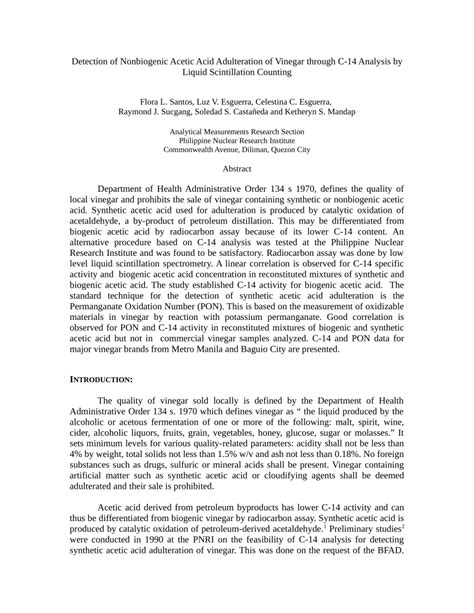 Pdf Detection Of Nonbiogenic Acetic Acid Adulteration Of Vinegar