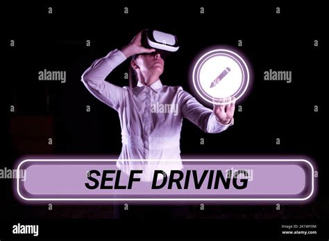 Hand Writing Sign Self Driving Word Written On Autonomous Vehicle Ability To Navigate Without