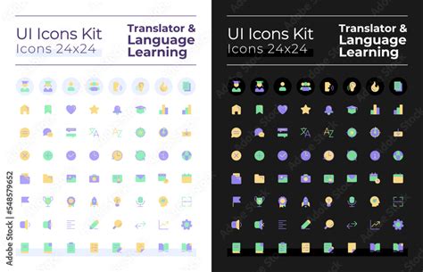 Translator And Language Learning Flat Color Ui Icons Set For Dark Light Mode Digital Program