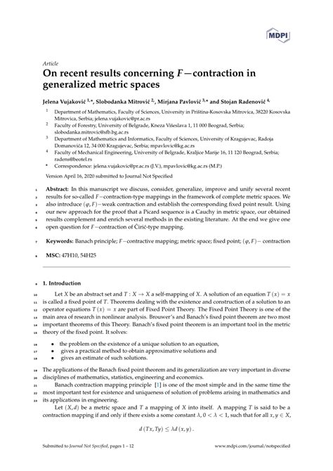 Pdf On Recent Results Concerning F−contraction In Generalized Metric Spaces