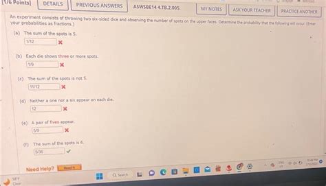 Solved An Experiment Consists Of Throwing Two Six Sided Dice