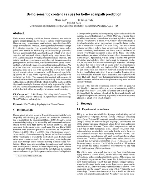 Pdf Using Semantic Content As Cues For Better Scanpath Prediction