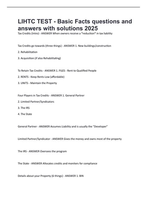 Lihtc Test Basic Facts Questions And Answers With Solutions 2025