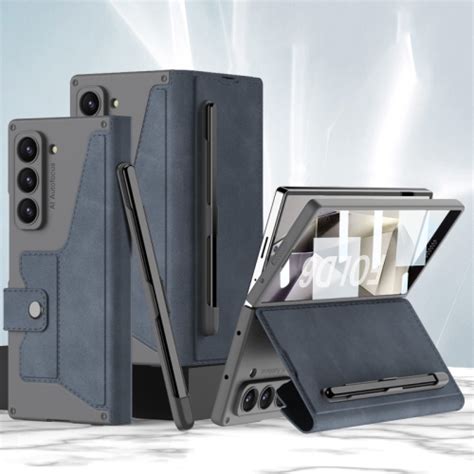 适用于三星 Galaxy Z Fold6 Gkk 壳膜一体铠甲翻盖皮套带笔槽，不含手写笔（云纹灰）