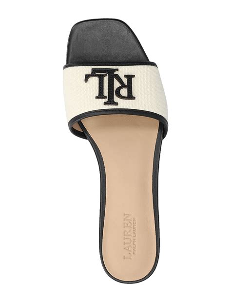 Lauren Ralph Lauren Everley Leather Trim Canvas Slide Sandal Raf802p04395 Flade Sandaler
