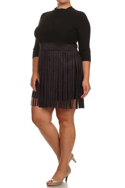 Plus Size Suede Fringe Skirt Black Dress Plussizefix