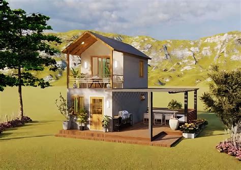 Tiny House With Porch 3x7m Two Storey Small Space Tiny House Universe