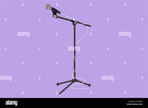 Graphic Flat Design Drawing Microphone Logo With Cable On Stand Mic Isolated On Blue Background