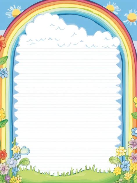 Colorful Rainbow And Flower Notebook Paper Background Premium Ai
