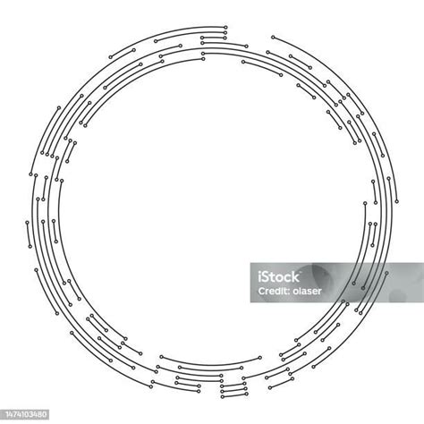 중간에 복사 공간이 있는 흰색 회로 기판 전자 제품의 원형 검은색 와이어 개념에 대한 스톡 벡터 아트 및 기타 이미지 개념 검은색 곡선 Istock