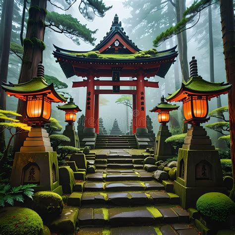 Mystical Japanese Kitsune Fox With Multiple Tails Surrounded By Blue