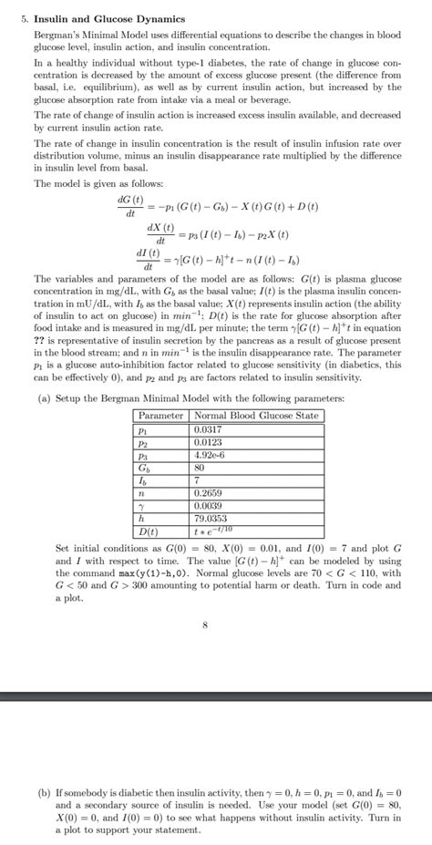Solved By An Expert Insulin And Glucose Dynamicsbergmans Minimal Model