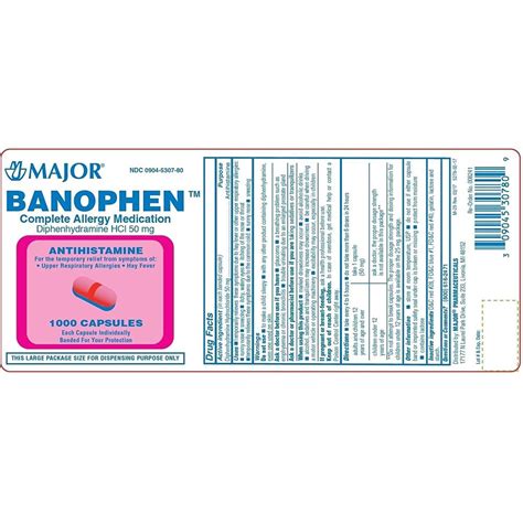 Pack 2 Banophen Diphenhydramine Capsules 50mg 1000ct