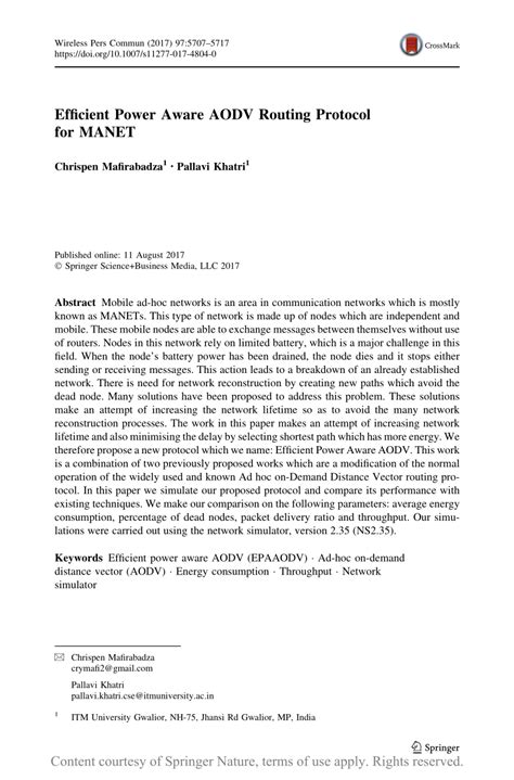 Efficient Power Aware Aodv Routing Protocol For Manet Request Pdf