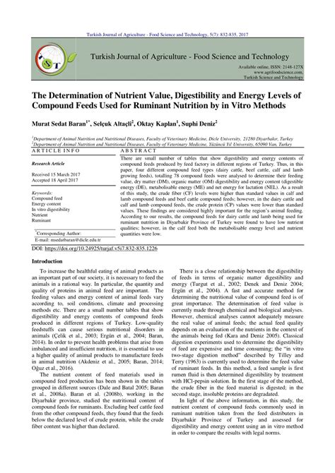 Pdf The Determination Of Nutrient Value Digestibility And Energy