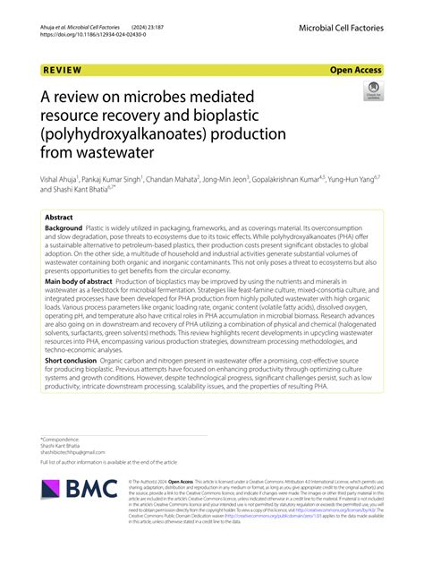 Pdf A Review On Microbes Mediated Resource Recovery And Bioplastic Polyhydroxyalkanoates