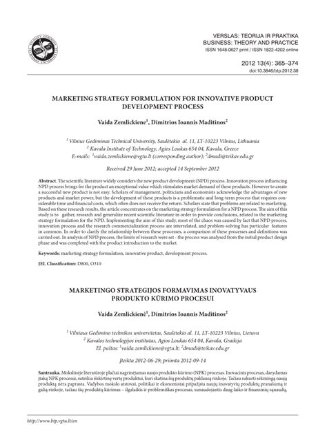 Pdf Marketing Strategy Formulation For Innovative Product Development Process