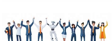 사업가와 로봇이 줄을 서서 성공의 상징으로 손을 들고 있습니다 3d 렌더링 그림 결정에 대한 스톡 사진 및 기타 이미지 결정