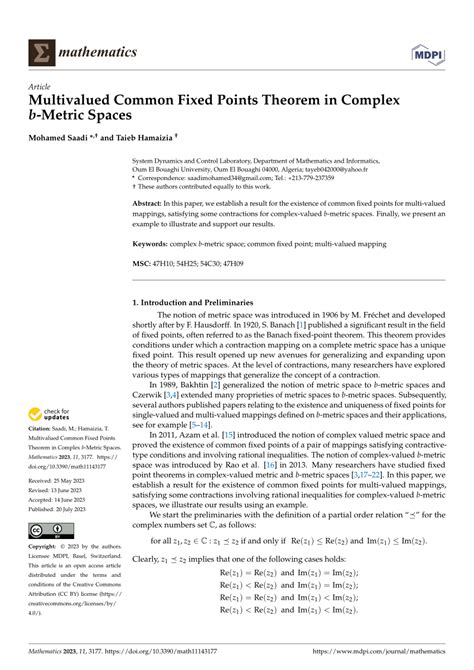 Pdf Multivalued Common Fixed Points Theorem In Complex B Metric Spaces