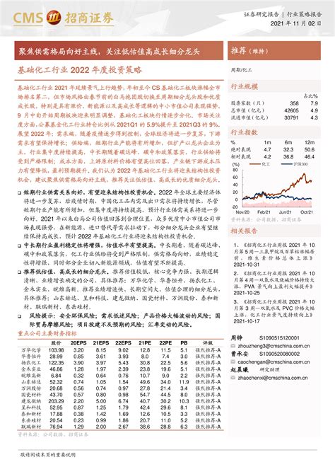基础化工行业2022年度投资策略：聚焦供需格局向好主线，关注低估值高成长细分龙头 洞见研报 行业报告