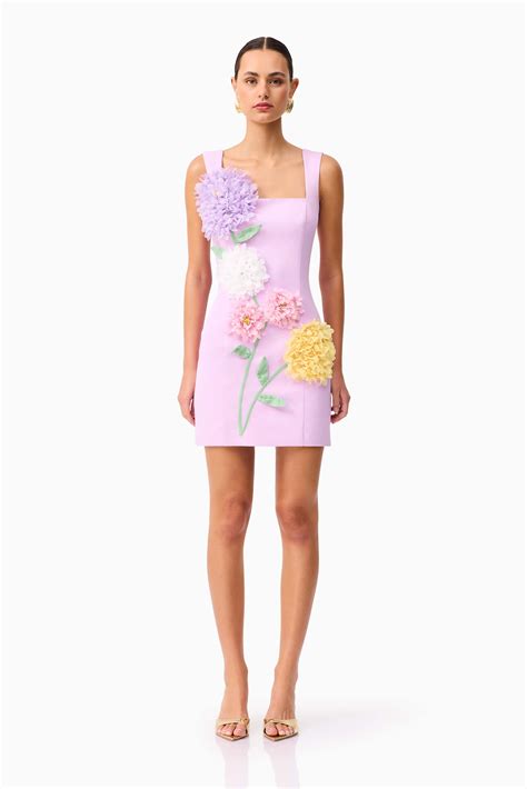 Buttercup Embroidered Party Mini Dress Purple Floral Detailing Elliatt