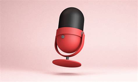 Podcast 또는 Videocast 분리용 데스크탑 마이크의 빨간색 아이콘입니다 3d 일러스트레이션입니다 라디오에 대한 스톡