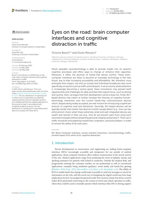 Pdf Eyes On The Road Brain Computer Interfaces And Cognitive