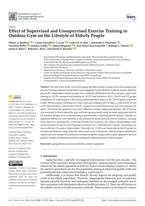 Pdf Effect Of Supervised And Unsupervised Exercise Training In Outdoor Gym On The Lifestyle Of