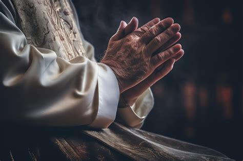 Premium Ai Image Faithful Priest Praying In Catholic Church Hands