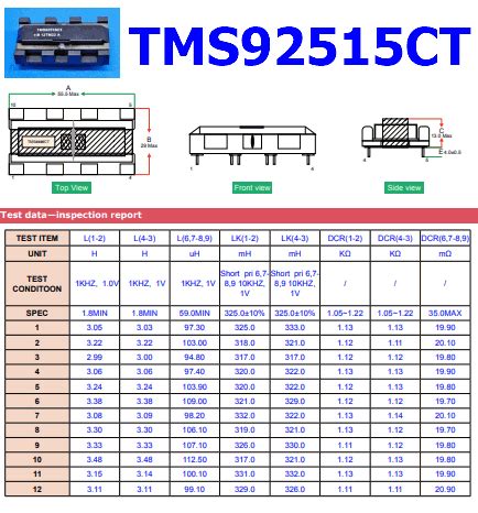 TMS92515CT PDF Datasheet - Inverter Transformer for LCD