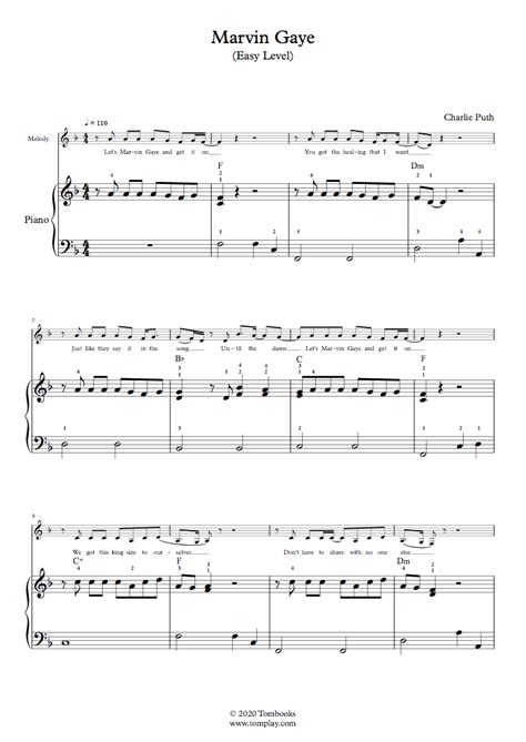 Marvin Gaye Easy Level Solo Piano Charlie Puth Piano Sheet Music