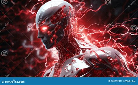 High Tech Robot With Red Energy In The Form Of Lightning Ai Stock Image Image Of Future