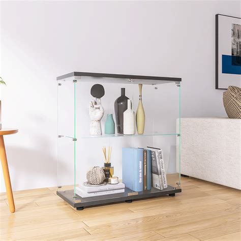 Ebern Designs Two Door Glass Display Cabinet With 2 Shelves And Door