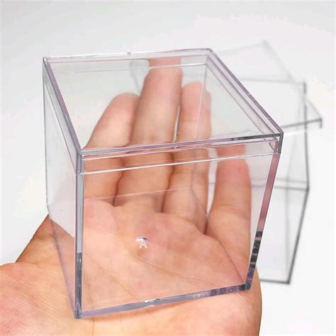 Yesbay Clear Acrylic Plastic Square Cube 4pcs Small Box With Lid Case