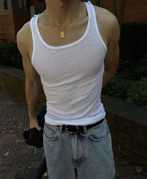 Baggy Outfit Men Tank Top Men Outfits White Tank Top Outfit Summer