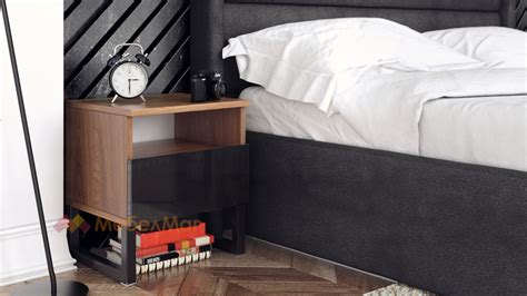 Нощен шкаф Лунар кастело коняк с черен гланц ️ ТОП Цена — МебелМаг