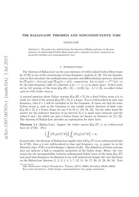 Pdf The Balian Low Theorem And Noncommutative Tori
