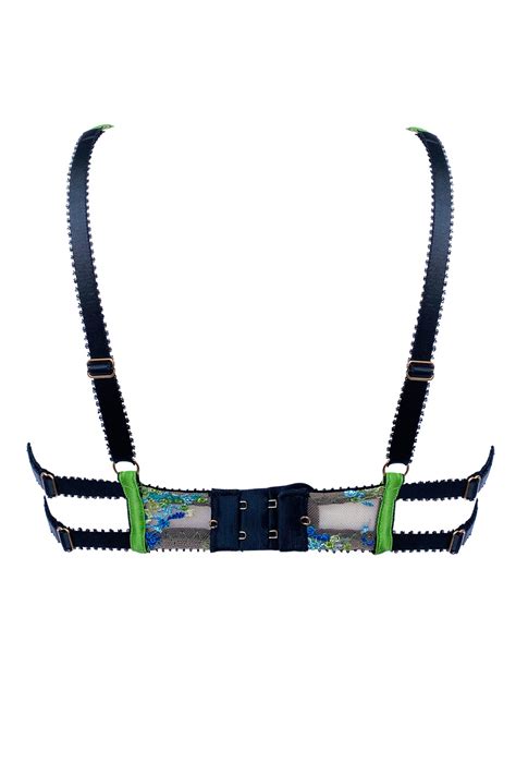 Lydia High Apex Bra Luxe Sheer Lingerie With Green Blue Embroidery Luxury Underwear